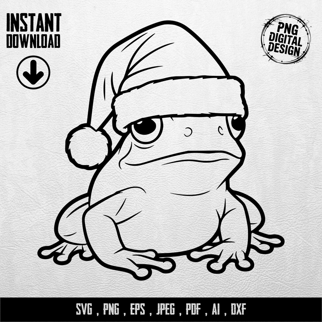 Christmas Frog SVG PNG DXF - Holiday Digital Design, Santa Hat Frog ...