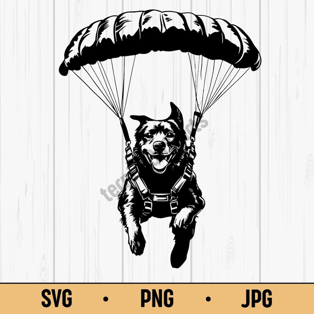 Parachuting Dog PNG SVG – Funny Skydiving Dog Illustration for Stickers ...