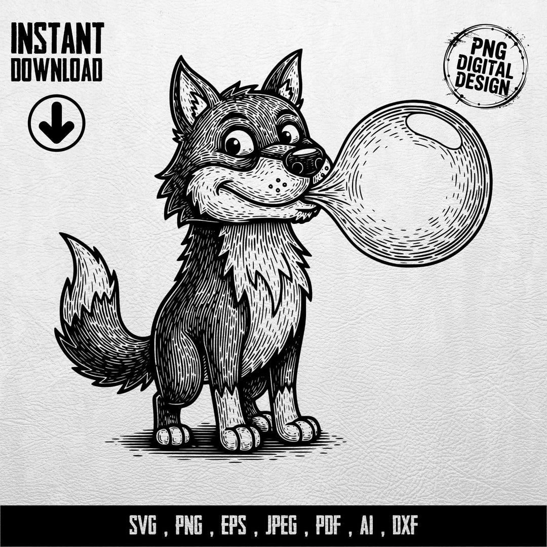 Wolf Blowing Bubble Digital, Pet Clipart, SVG Cut File, Dog Vector ...