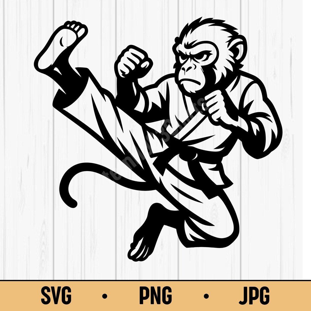 Karate Monkey SVG PNG JPG – Martial Arts Monkey Vector, Digital ...
