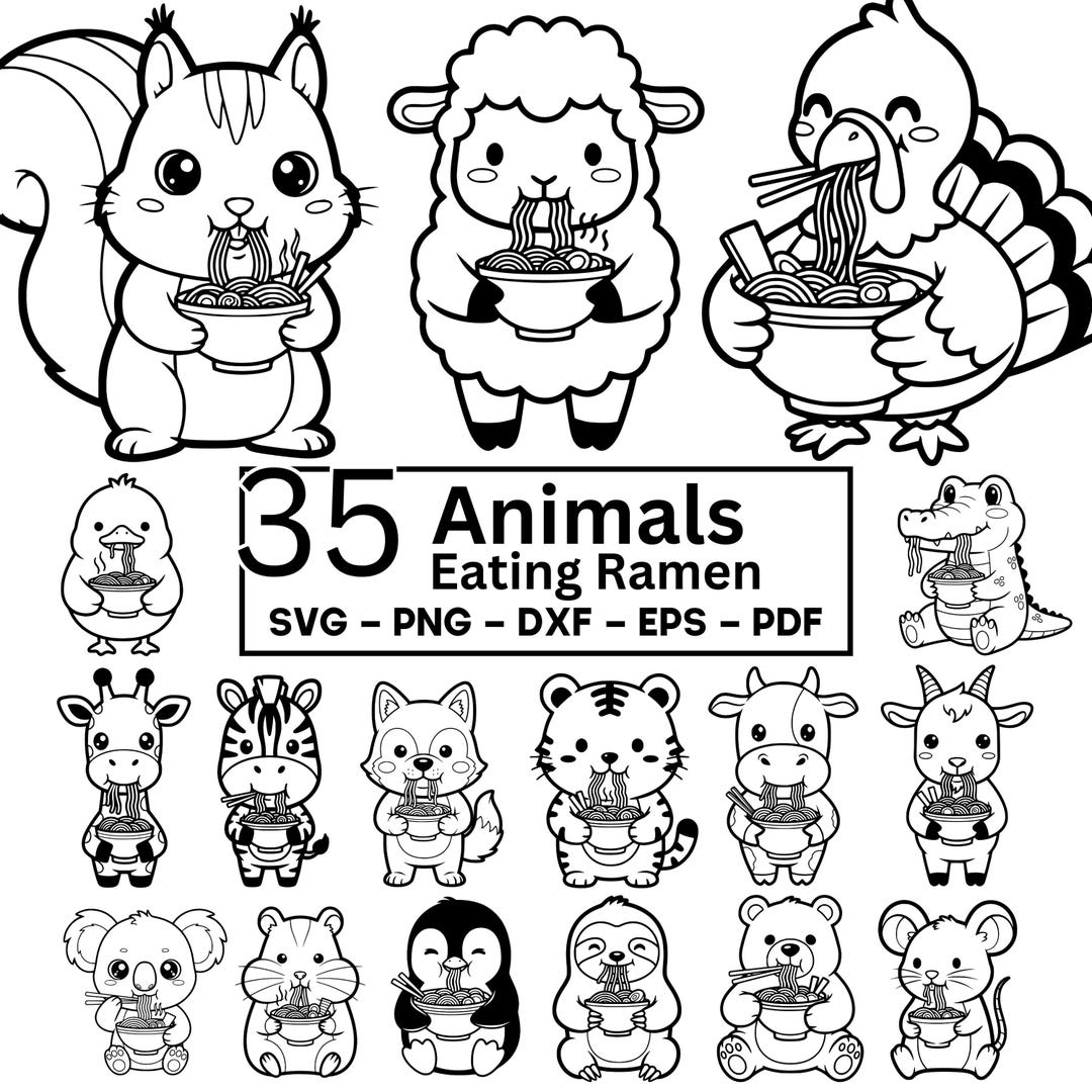 35 Cute Kawaii Animals Eating Ramen Bundle Svg Png Dxf Eps Pdf - Animal ...