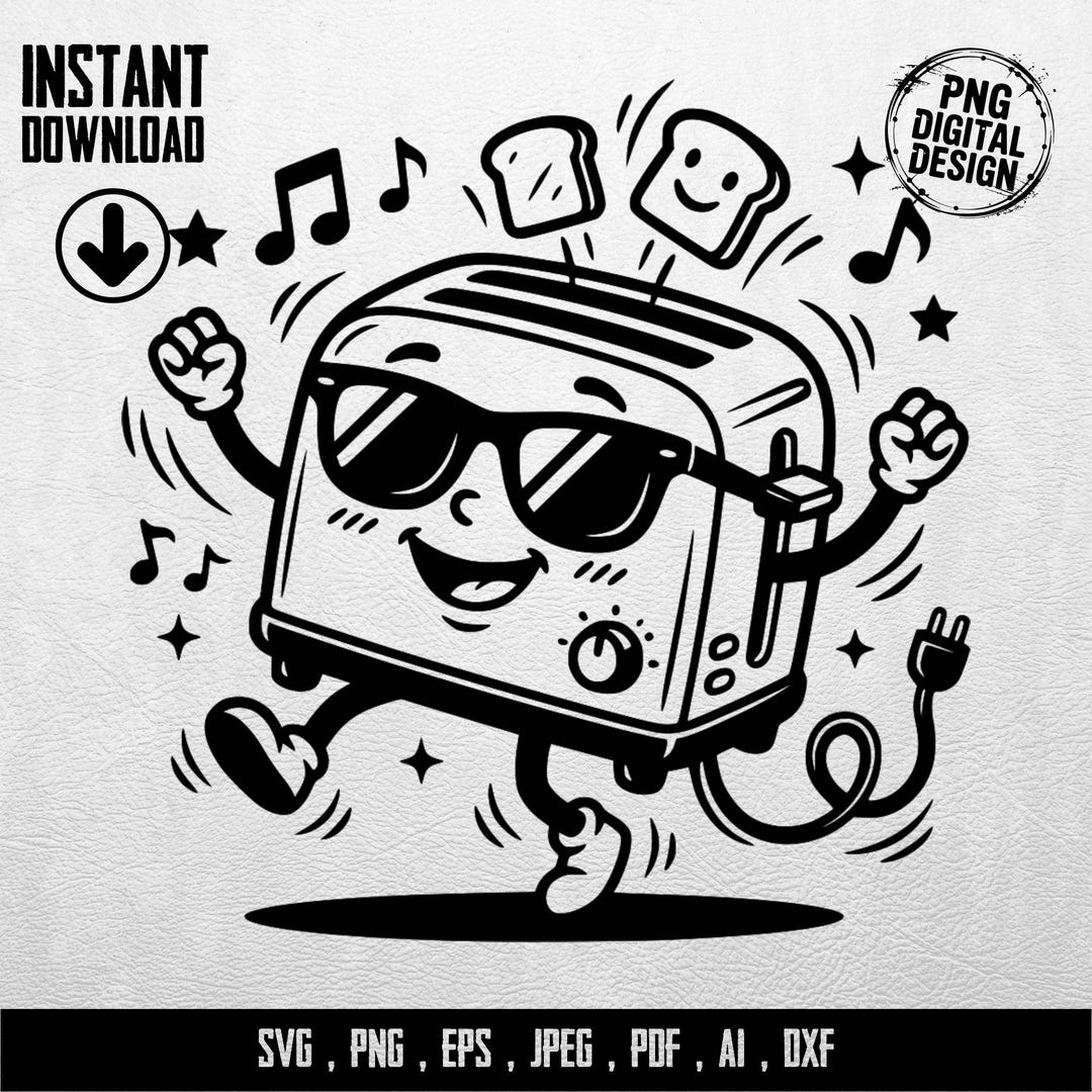 Dancing Toaster SVG PNG, Happy Toast Digital Design, Fun Breakfast ...