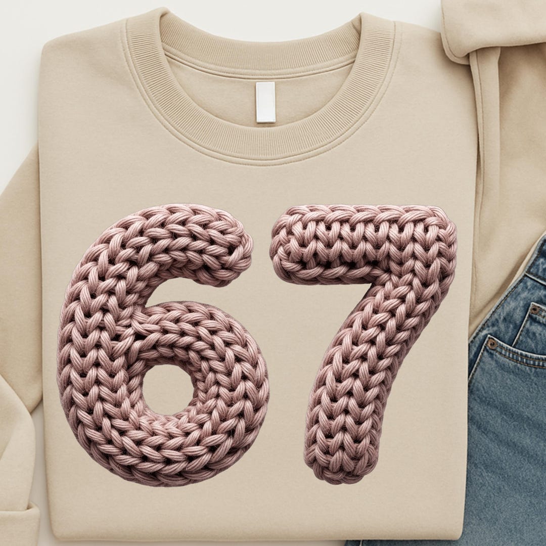 Knitted 67 Numbers Meme PNG – Cozy Yarn Texture Numbers 6 7, 67 Trend ...