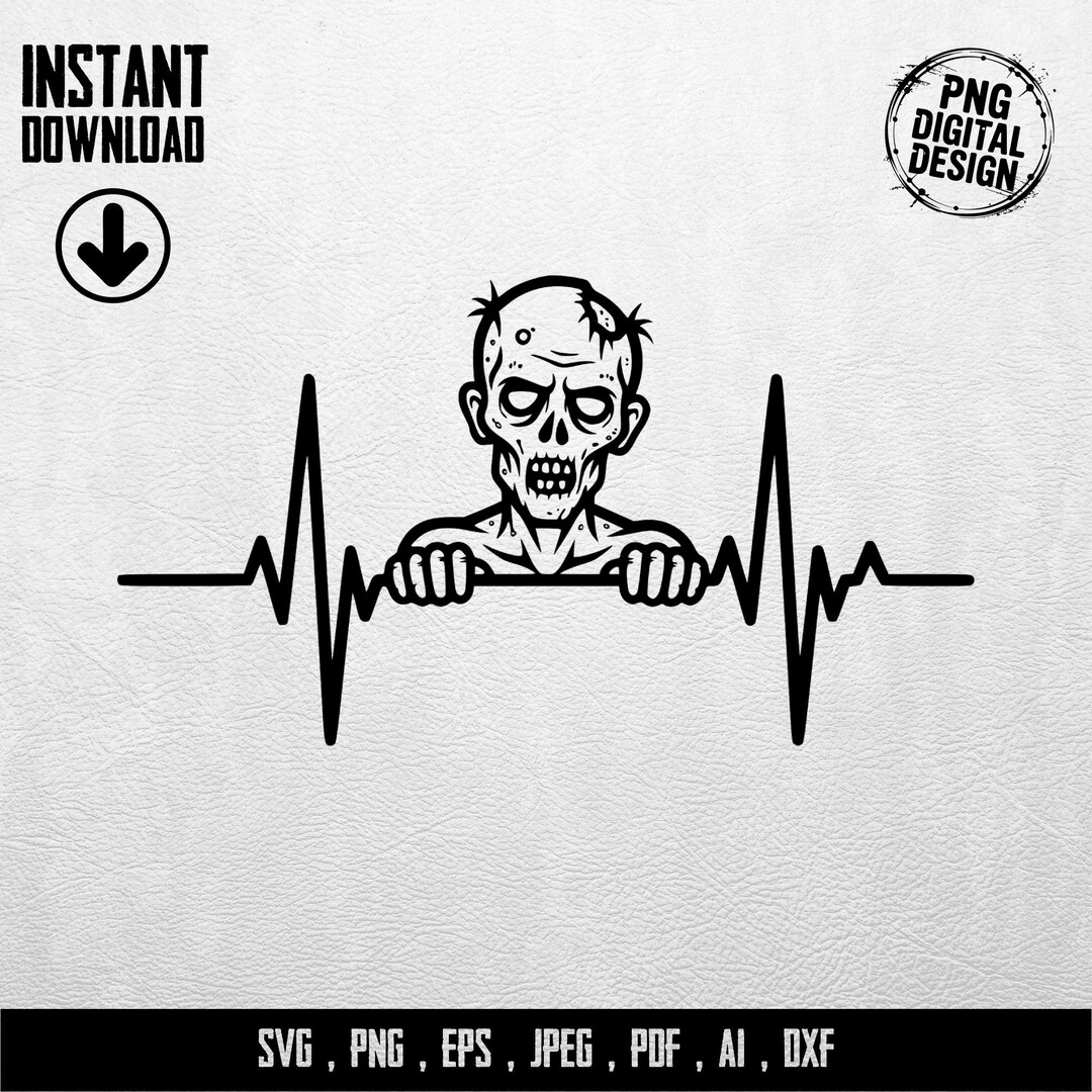 Zombie Heartbeat SVG, Halloween Vector Art, Undead EKG Design, Horror ...