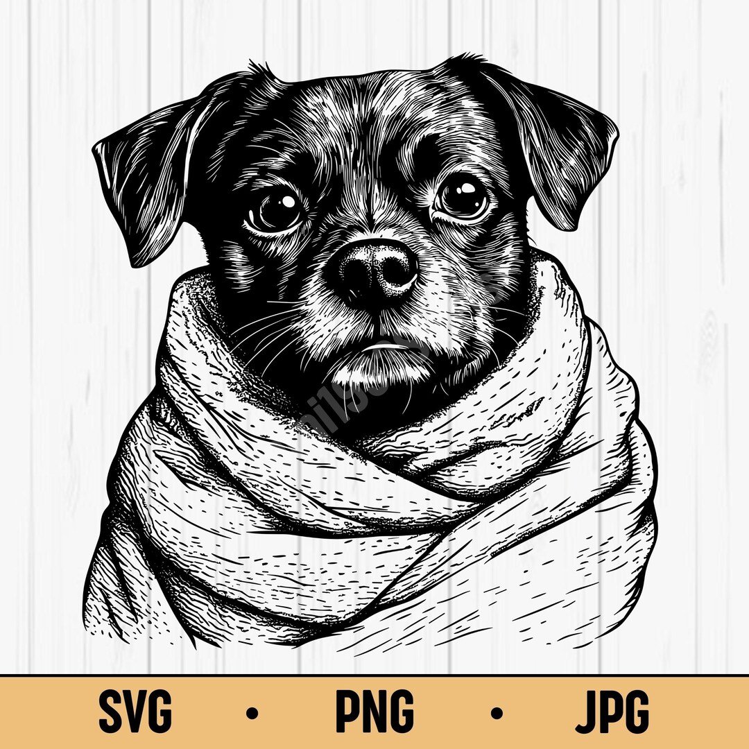 Cute Dog in Scarf Sublimation SVG PNG JPG – Cozy Pup Line Art ...