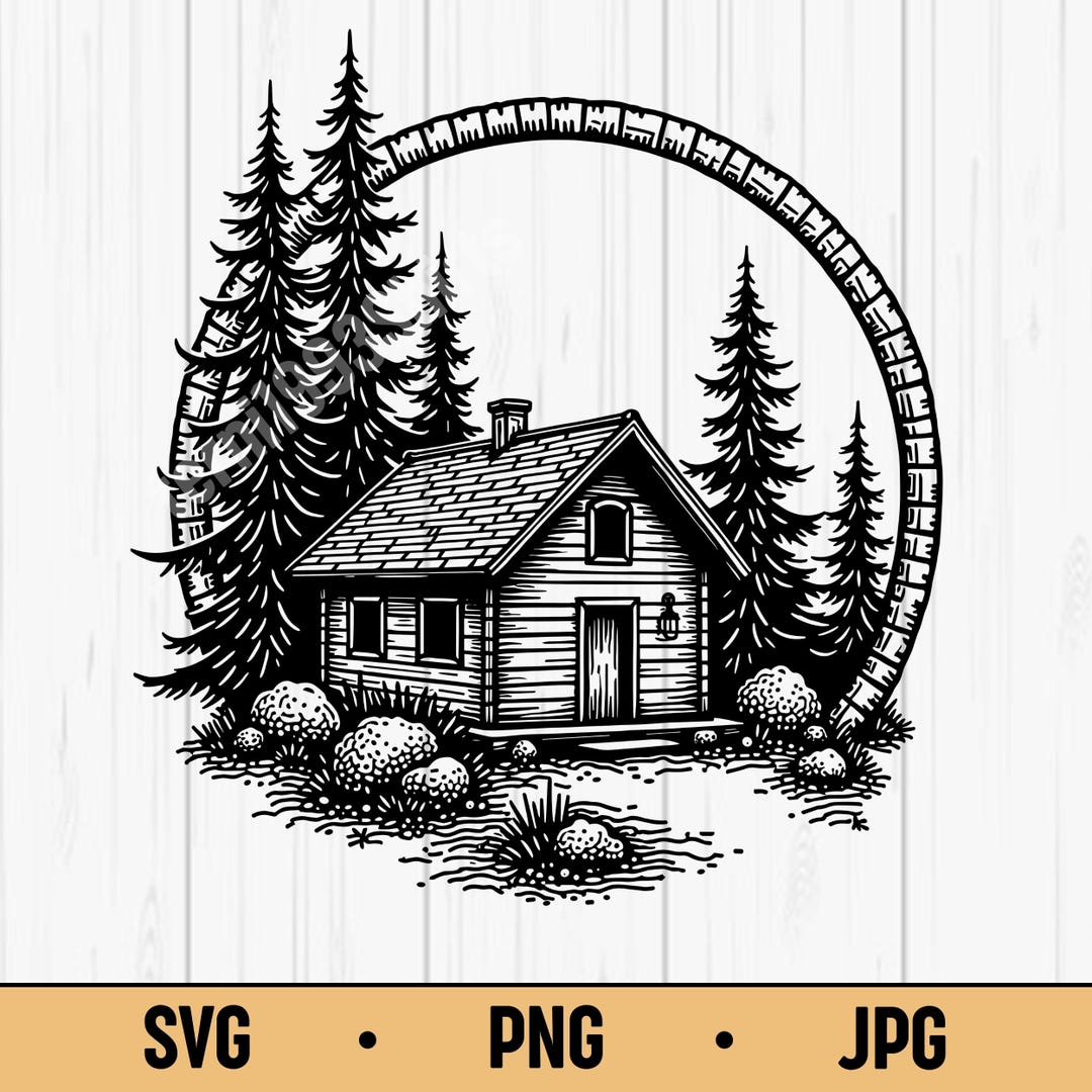 Cabin in Forest Logo SVG PNG JPG – Mountain House Vector, Digital ...