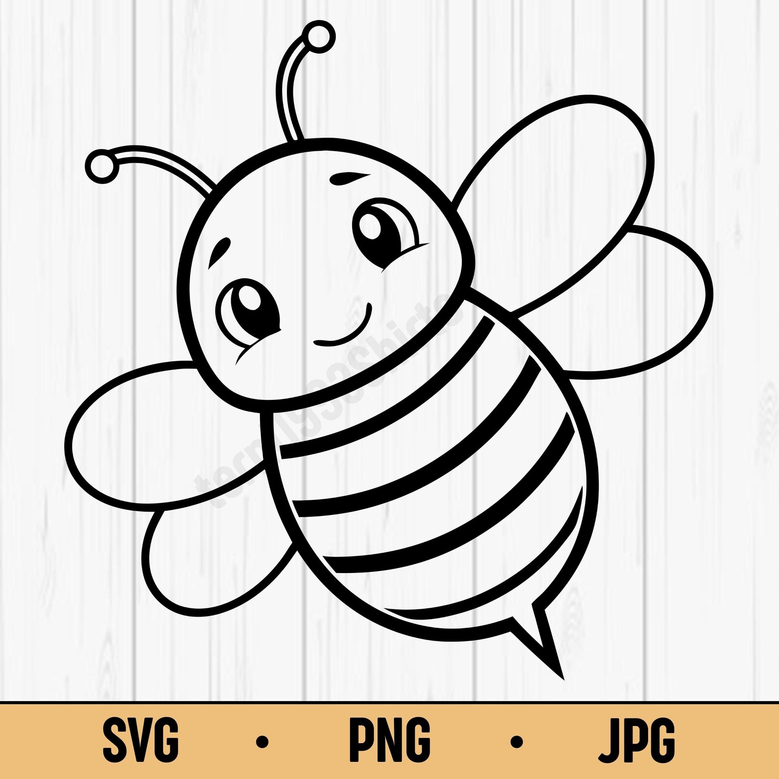 Cute Bee SVG PNG – Smiling Cartoon Bumblebee Clipart for Kids, Digital ...