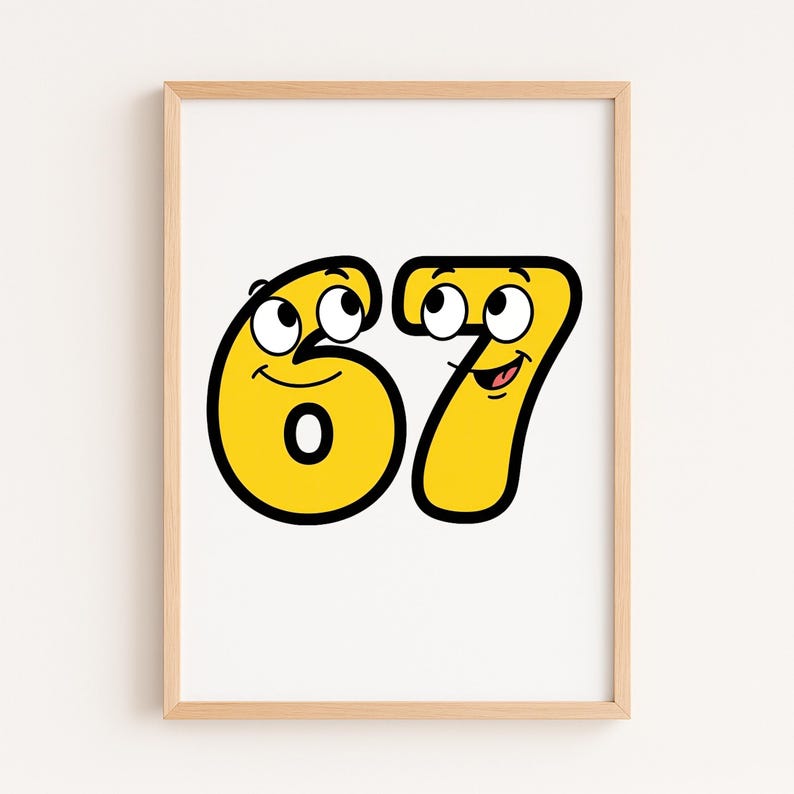 Cute 67 Meme Cartoon Characters PNG - Funny Yellow Number Faces, Viral ...