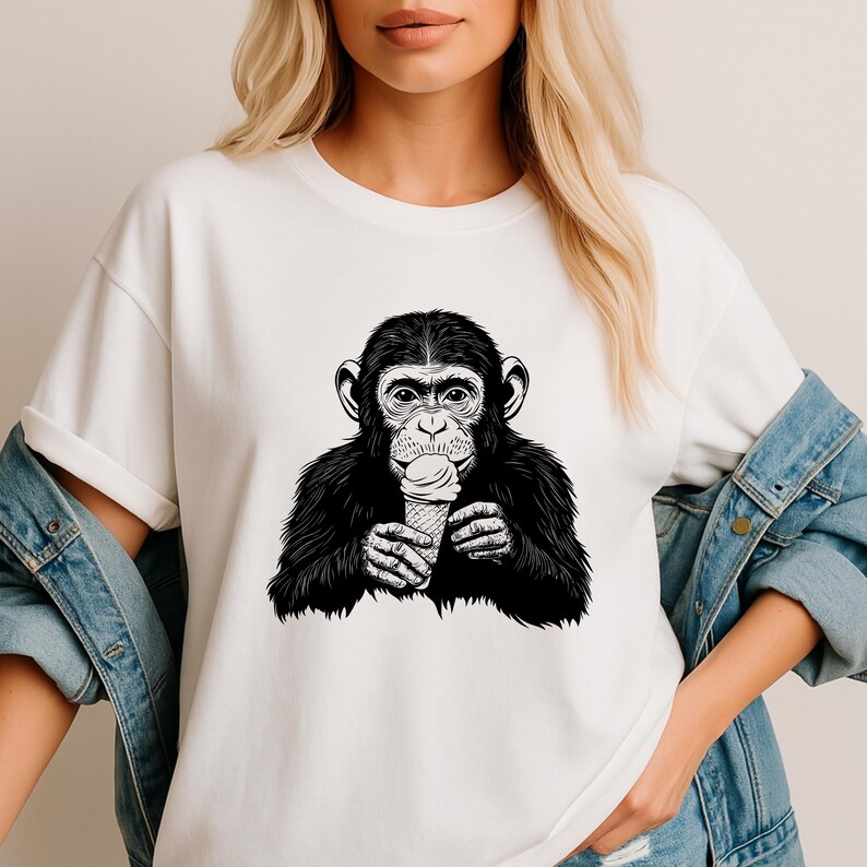 Funny Monkey Eating Ice Cream SVG PNG JPG – Cute Animal Vector ...