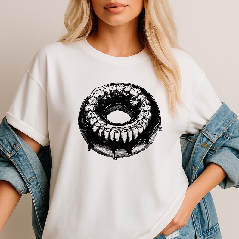 Creepy Donut With Teeth SVG PNG – Horror Food Line Art Digital Download ...