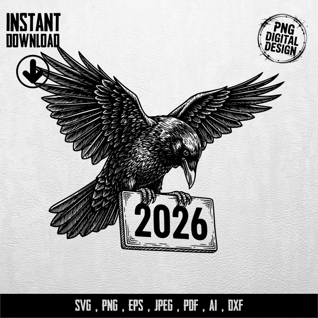 Raven 2026 Digital Design, Year 2026 Illustration, Bird Graphic, Vector ...