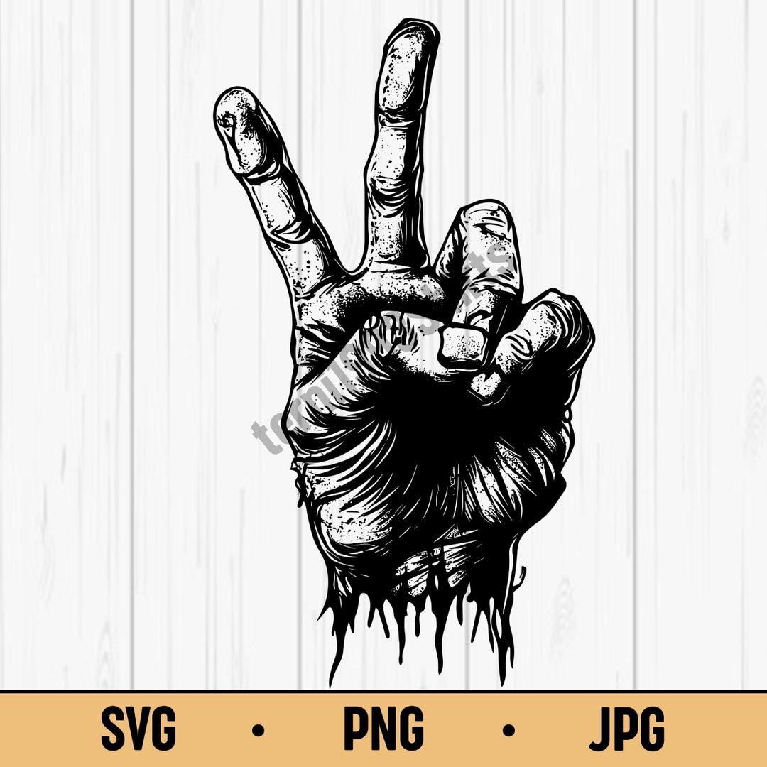 Zombie Peace Hand PNG SVG – Horror Hand Showing Peace Sign Illustration ...