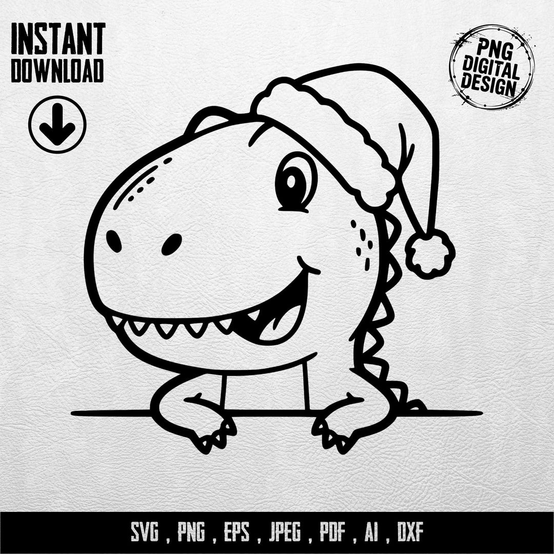 Christmas Dinosaur Peeking Digital Svg Png Eps Dxf, Cute Dino, Holiday ...