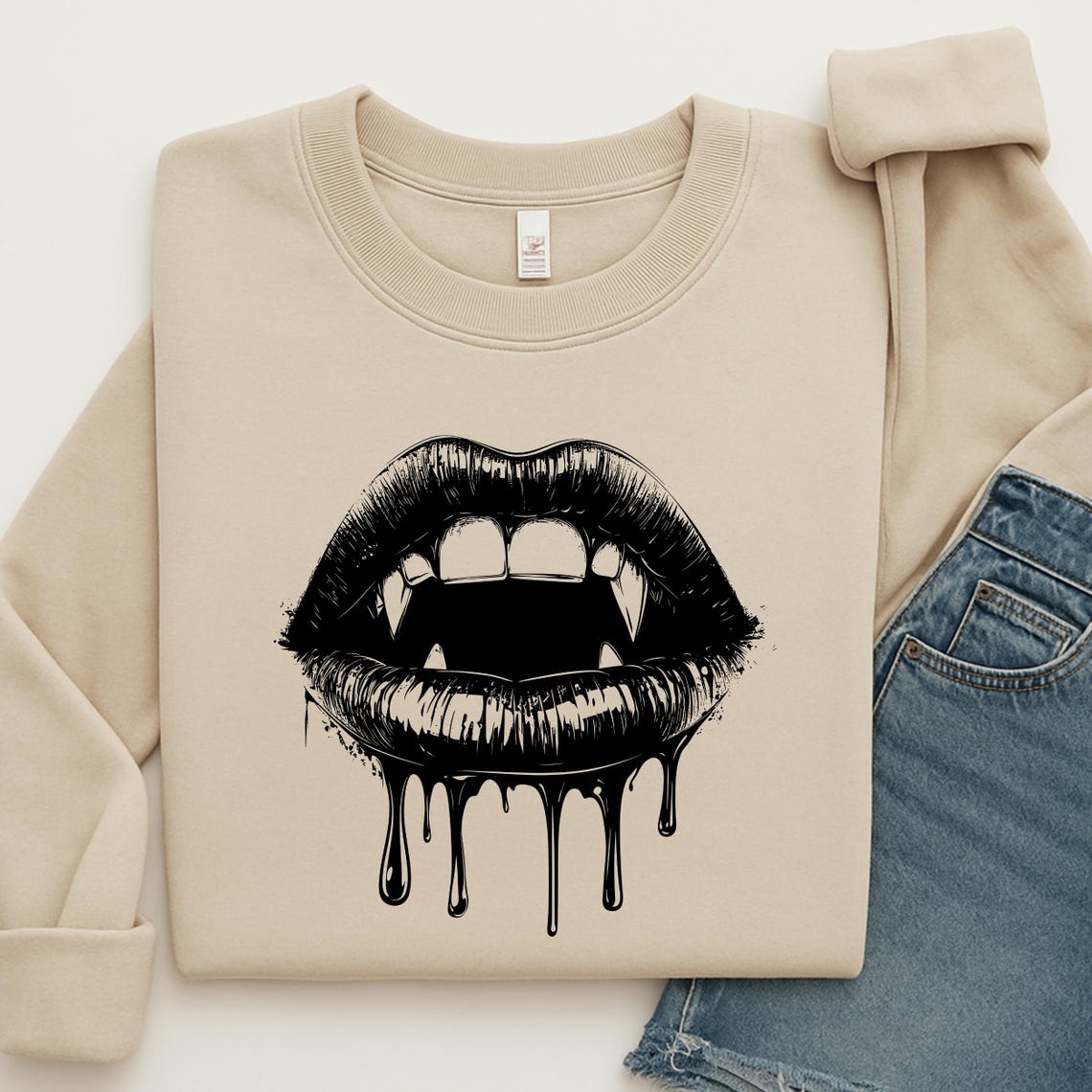 Vampire Lips SVG PNG JPG – Dripping Fangs Clipart, Gothic Horror Mouth ...