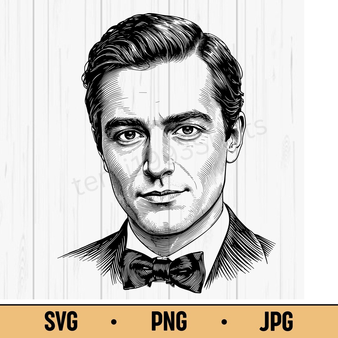 Gentleman SVG PNG JPG – Vintage Man in Tuxedo With Bow Tie, Hand Drawn ...