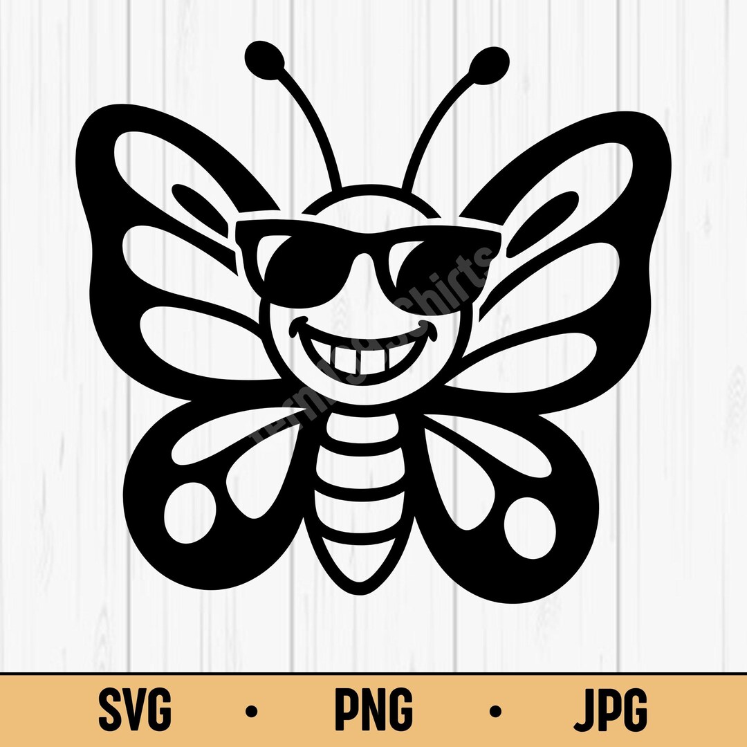 Cool Butterfly SVG PNG JPG – Funny Cartoon Butterfly With Sunglasses ...