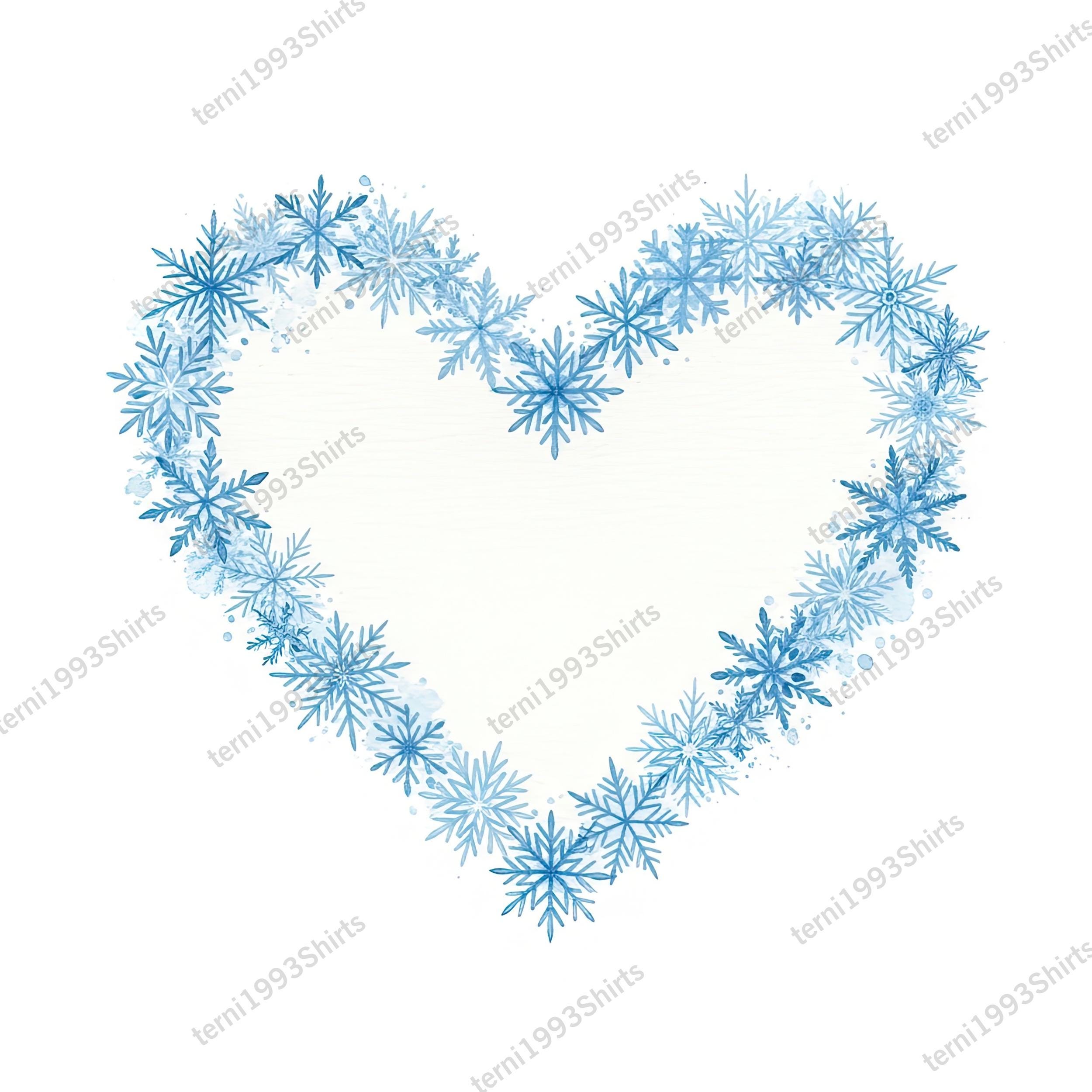 10 Heart Snowflakes Watercolor Clipart JPG Bundle - Winter Heart ...