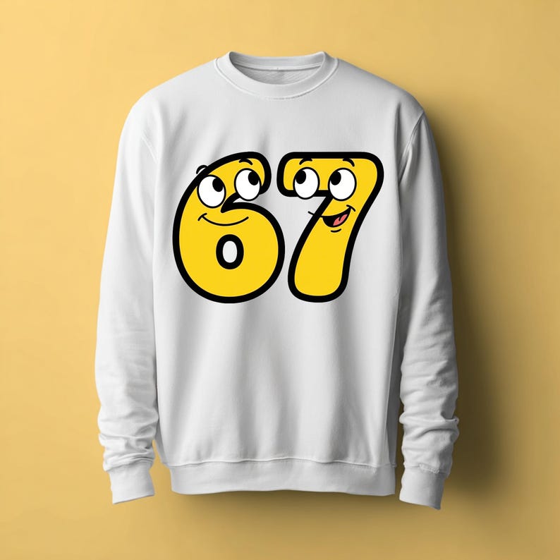 Cute 67 Meme Cartoon Characters PNG - Funny Yellow Number Faces, Viral ...