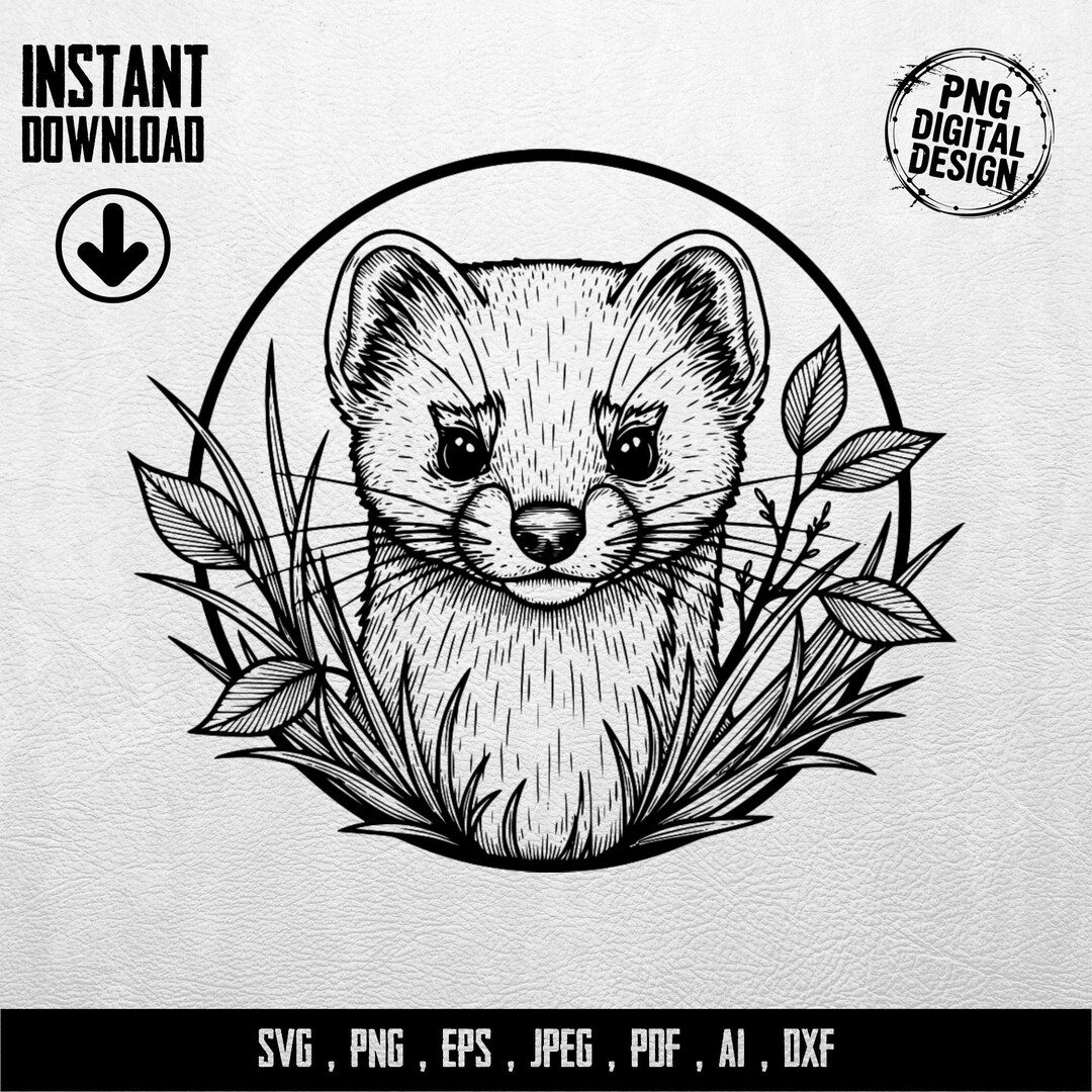 Weasel Digital Design SVG, Animal PNG, Floral Clipart, Vector Cut Files ...