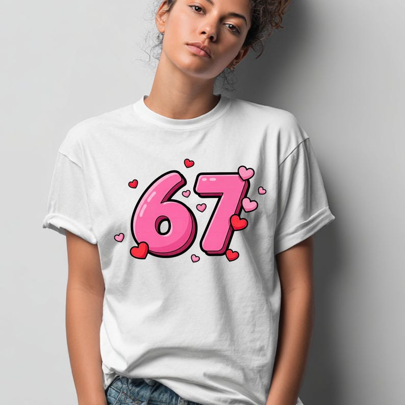 Cartoon Pink 67 Meme PNG - Cute Heart Theme 6 7 Trend, Viral Meme ...