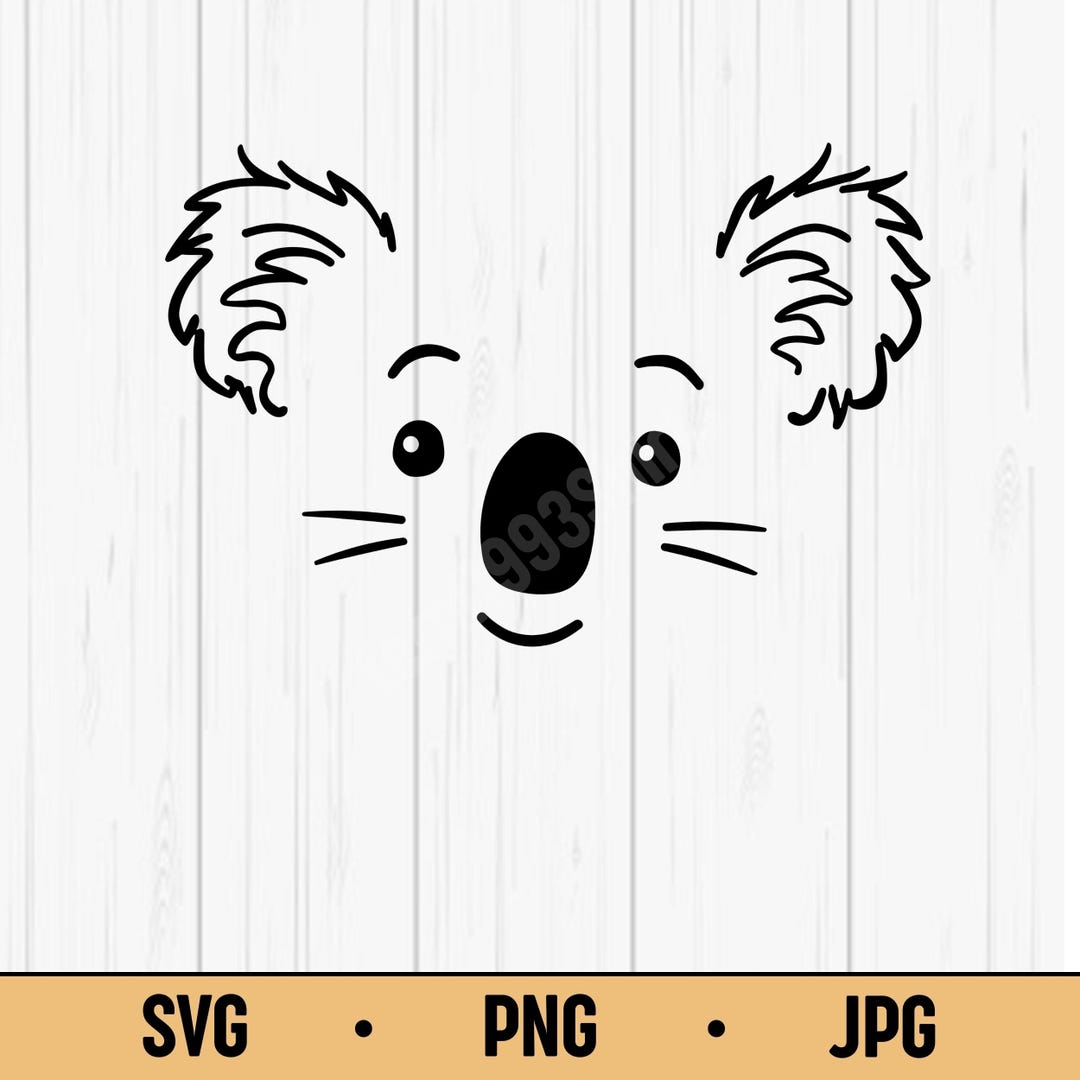 Cute Koala Face SVG PNG JPG – Hand Drawn Koala Line Art for Kids Crafts ...