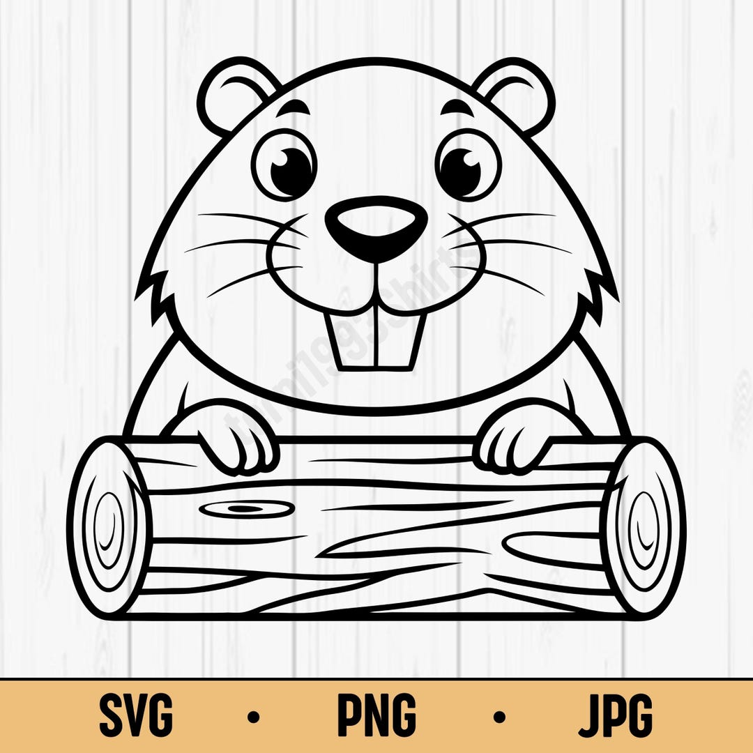 Cute Beaver SVG PNG – Cartoon Beaver With Log Clipart, Digital Download ...