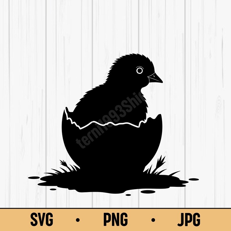Hatching Chick Silhouette SVG PNG JPG – Baby Bird in Egg Vector ...
