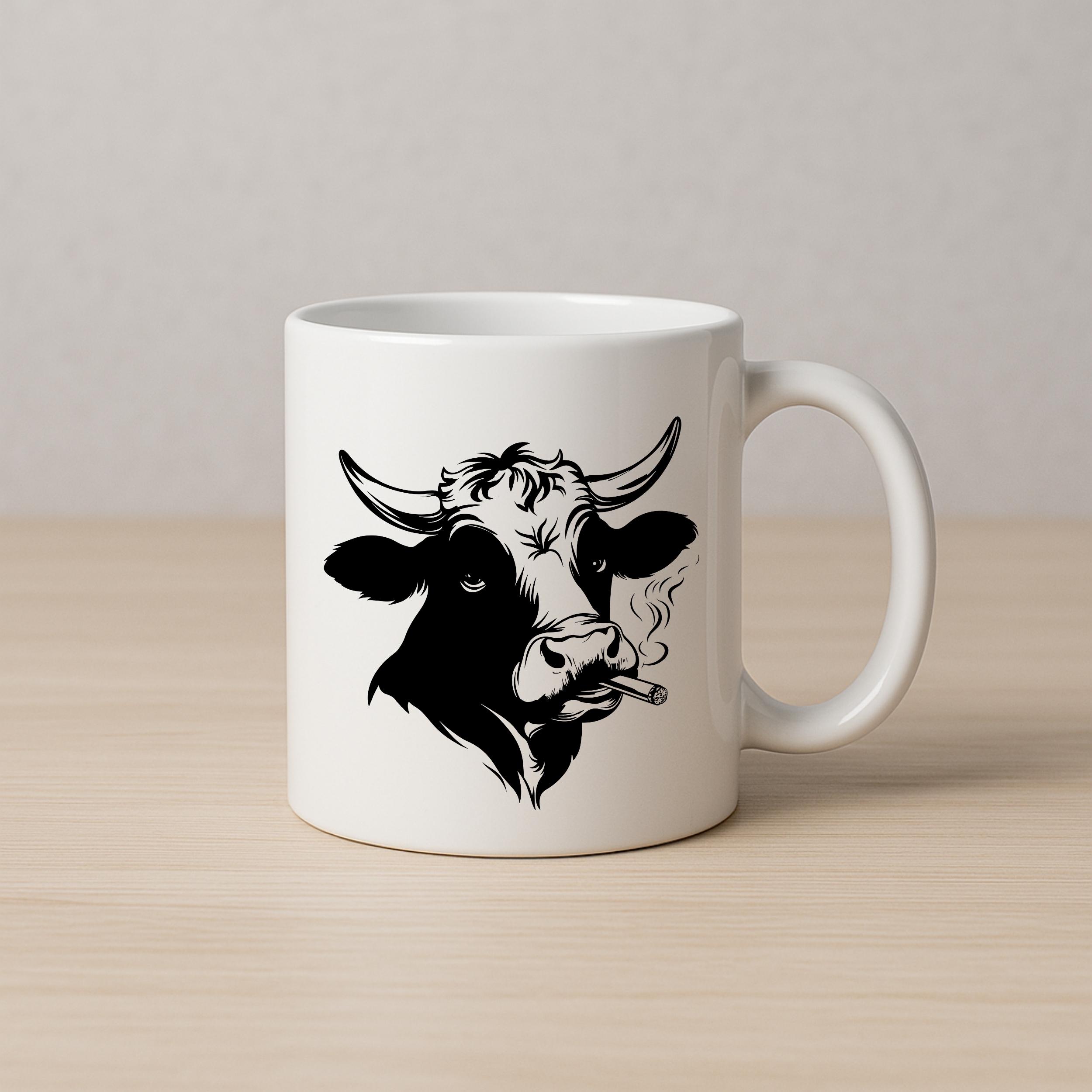 Smoking Cow PNG SVG – Cool Cartoon Cow Head With Cigarette Illustration ...
