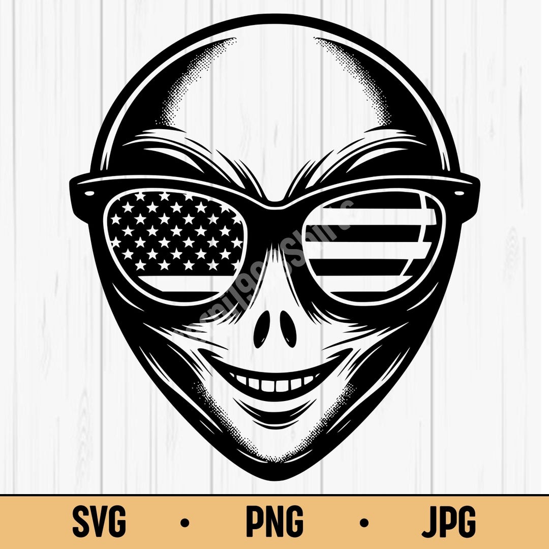 Alien USA Sunglasses SVG PNG – Patriotic Alien Head Vector, Digital ...