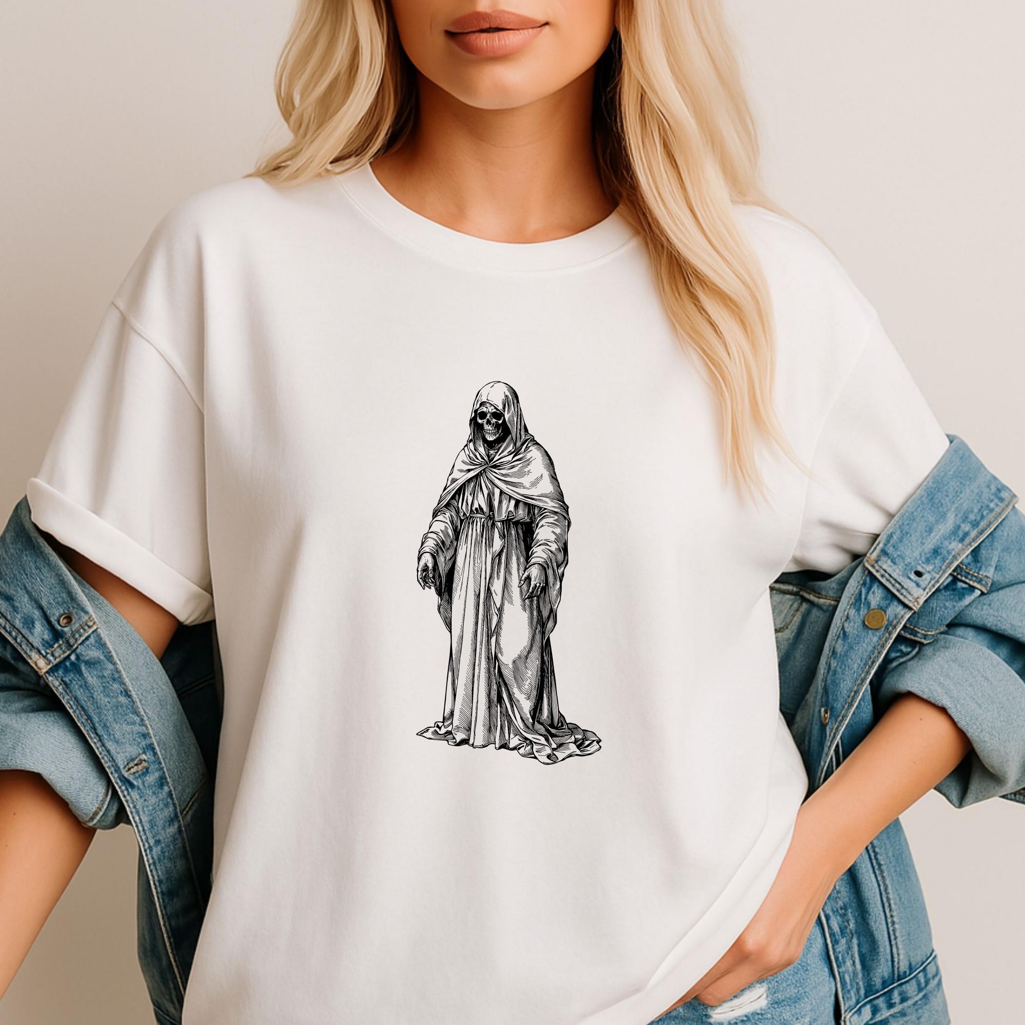 Skeleton Monk SVG PNG JPG – Grim Skeleton in Hooded Robe, Hand Drawn ...