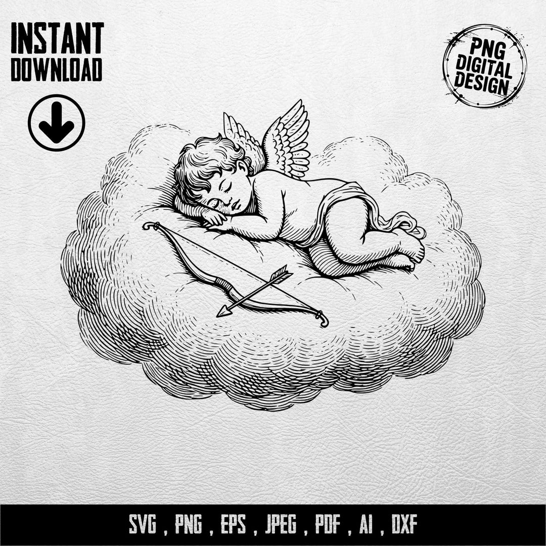 Sleeping Cupid Digital SVG, Angel SVG Clipart, Valentines Day, DIY ...