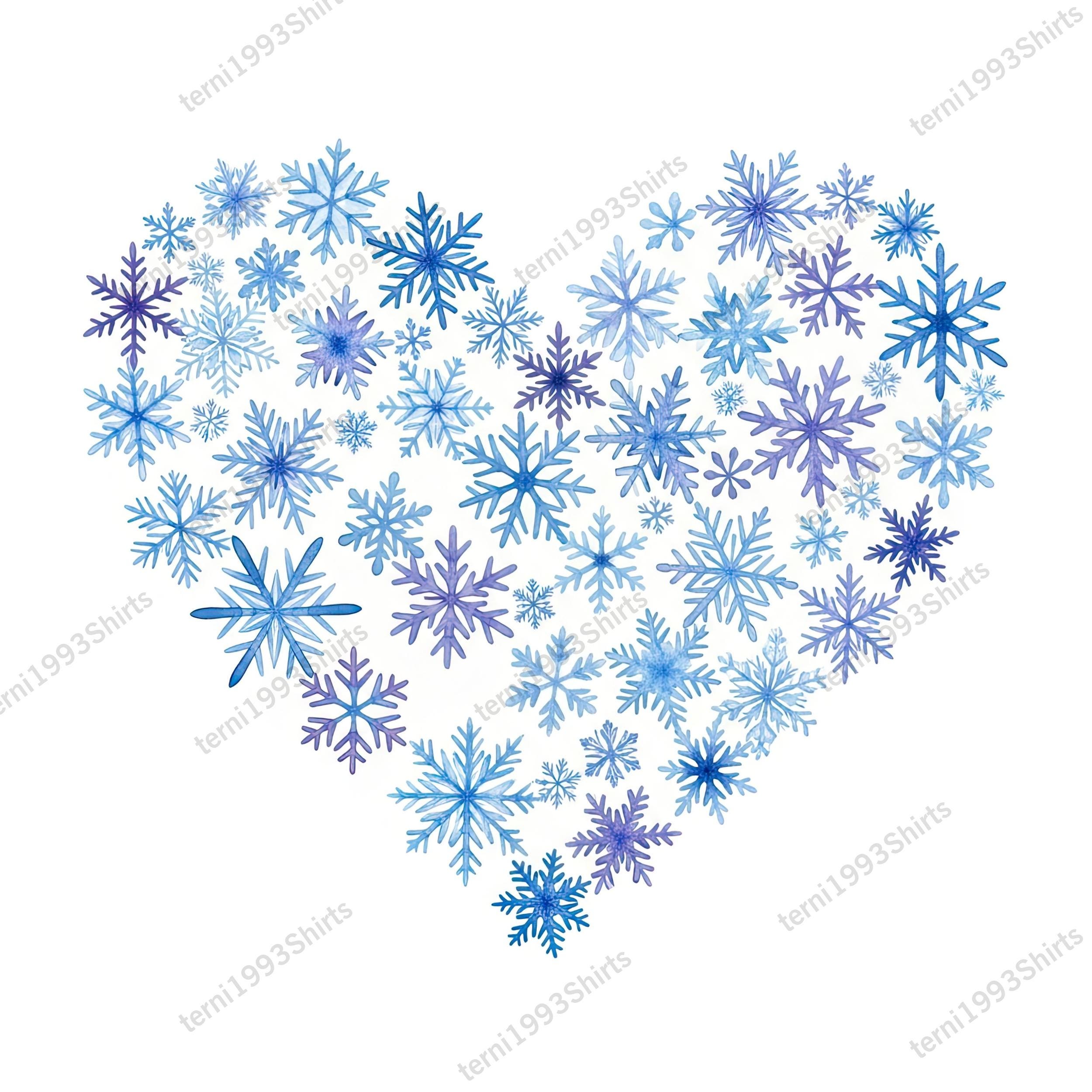10 Heart Snowflakes Watercolor Clipart JPG Bundle - Winter Heart ...