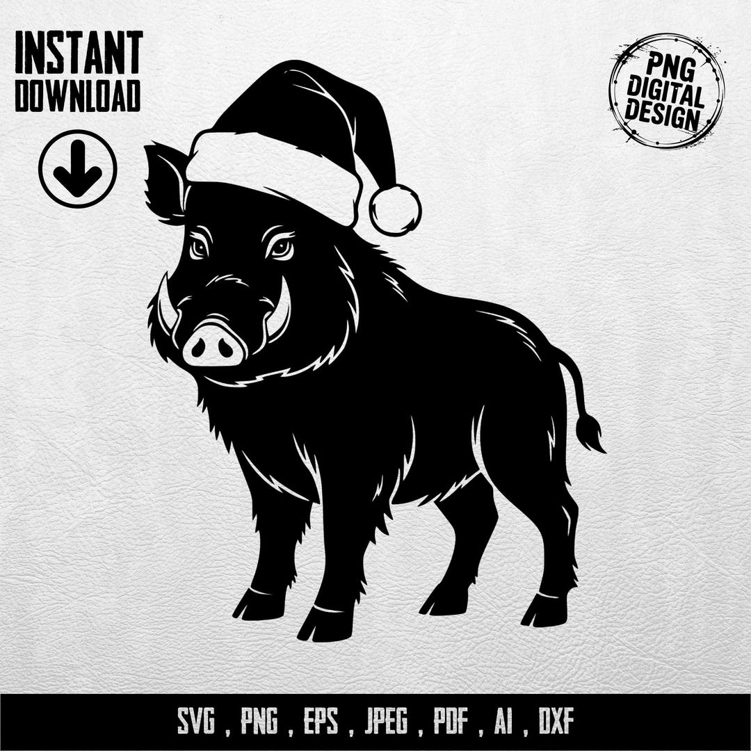 Christmas Boar Digital Svg Png Eps Dxf, Santa Hat Hog Clipart ...