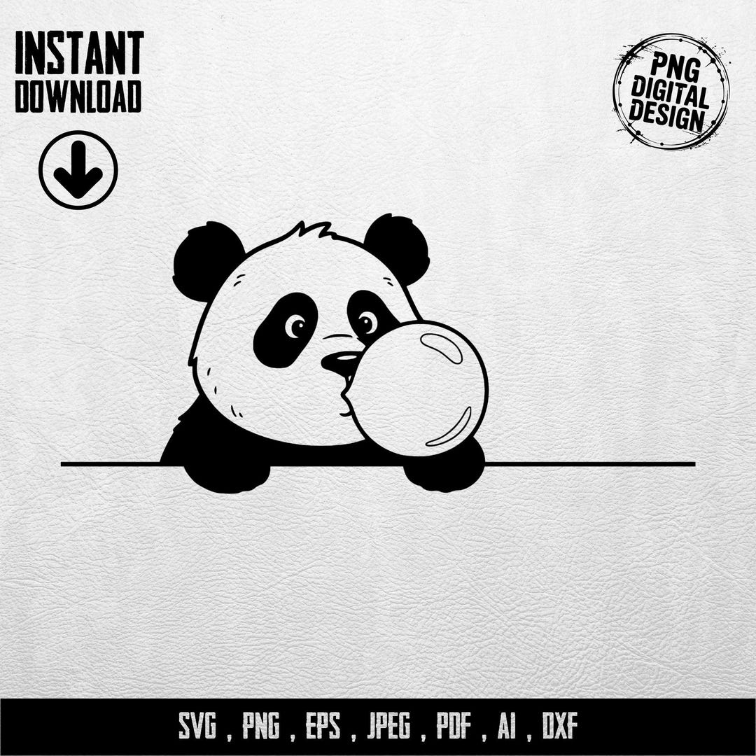 Panda Peeking With Bubble Gum Digital Files, PNG SVG Clipart for Cricut ...