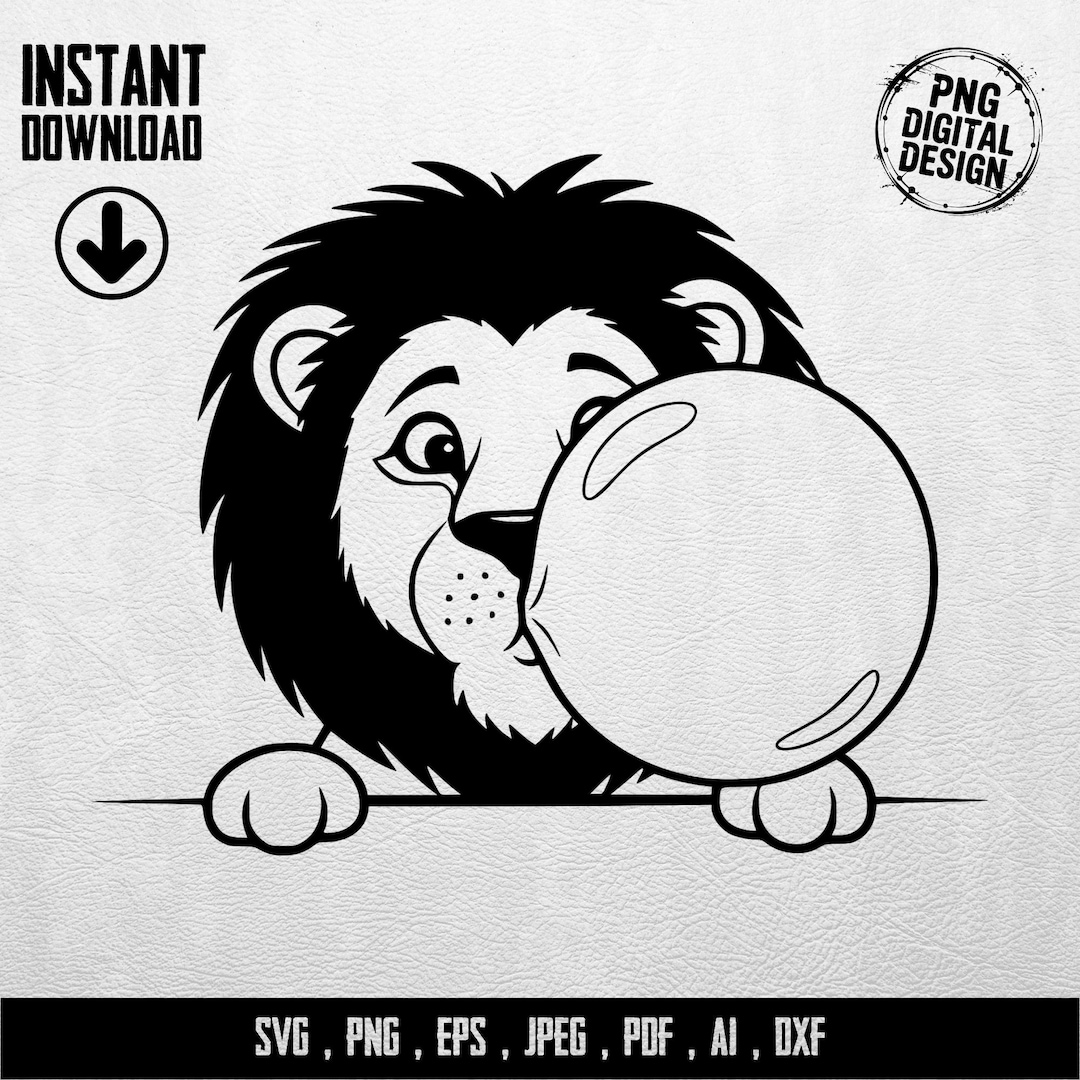 Lion Bubble Gum Digital Art, Lion Blowing Bubbles SVG PNG, Cartoon Lion ...