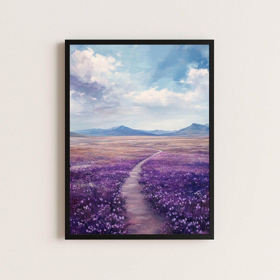 Purple Flower Field Path – Digital Download, Oil Painting Landscape ...
