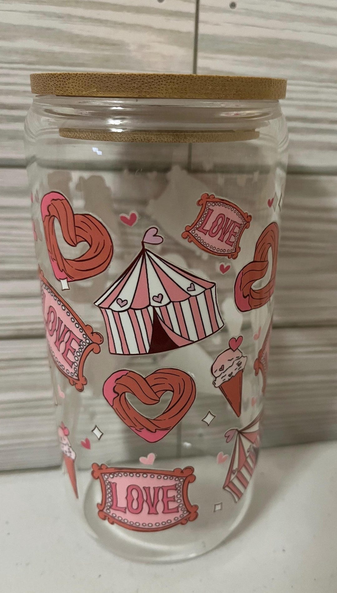 16oz Libby Glass Cup,uv DTF, Carnival,love, Valentines Day - Etsy