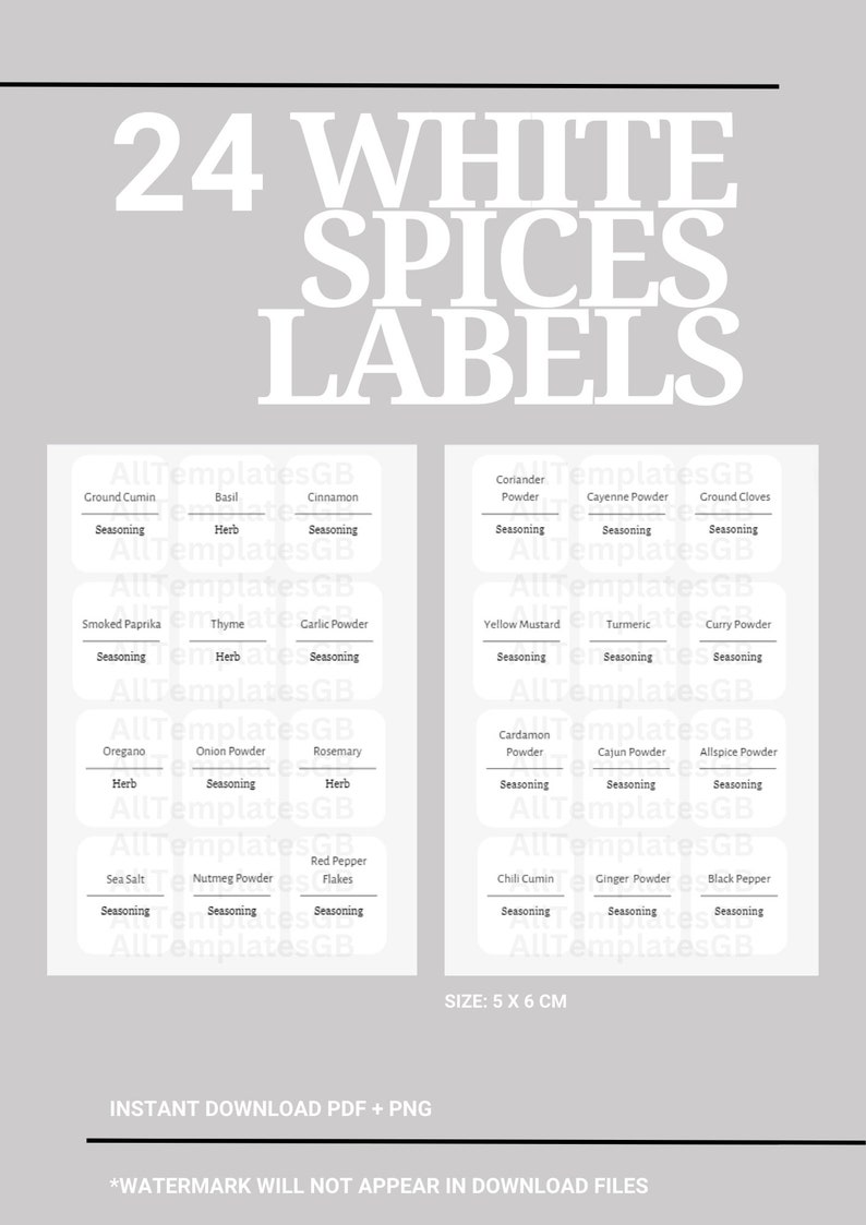 24 White Spices Labels - Etsy