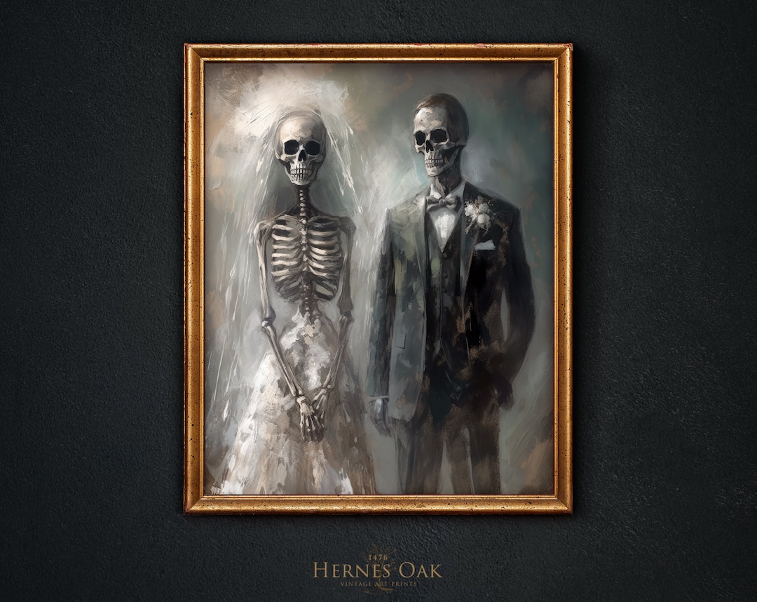 Skull Wedding Print, Skeleton Couple Wall Art, Dark Academia Print ...