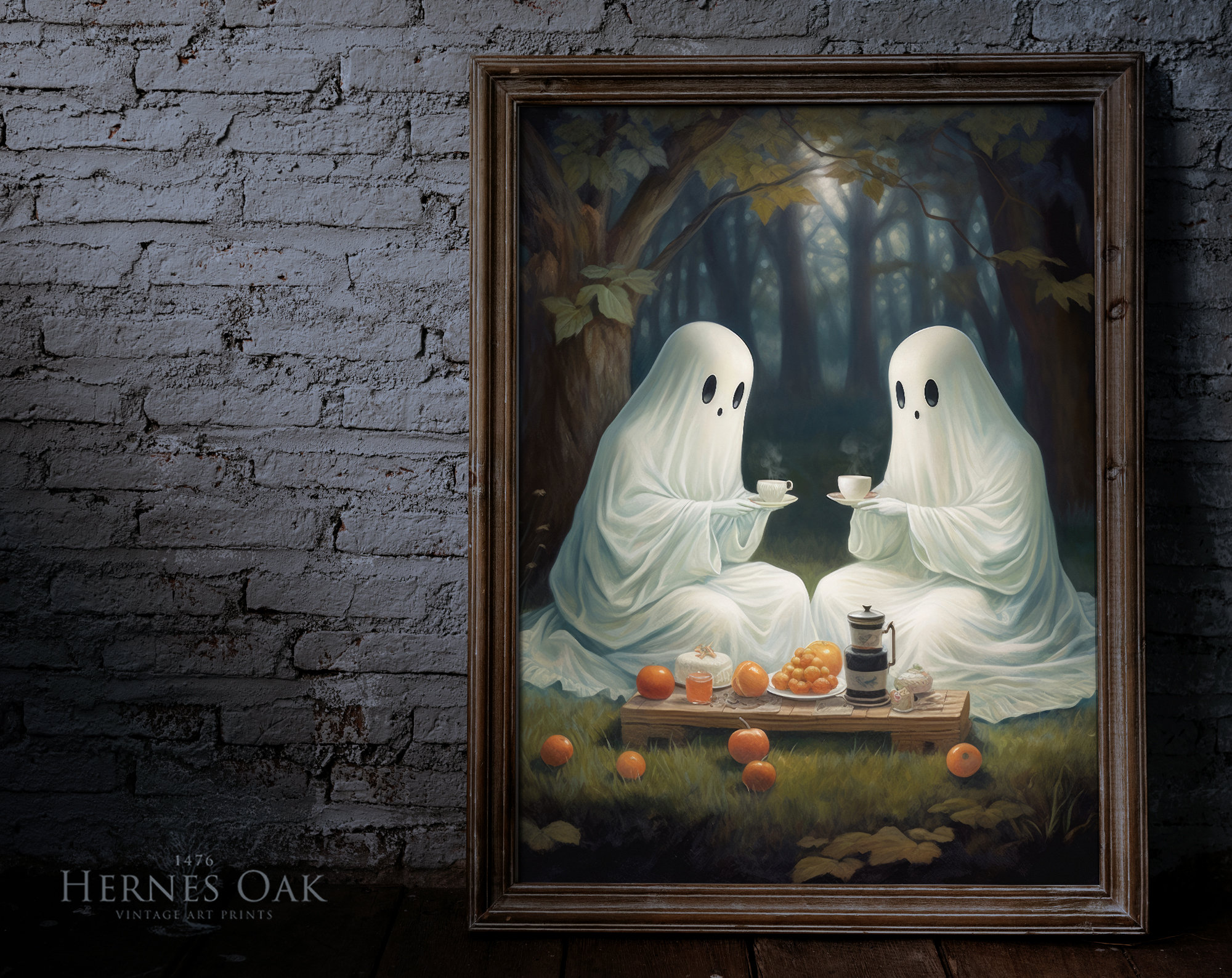 Ghost Tea Party, Ghosts in the Forest, Halloween Digital Print, Ghost ...