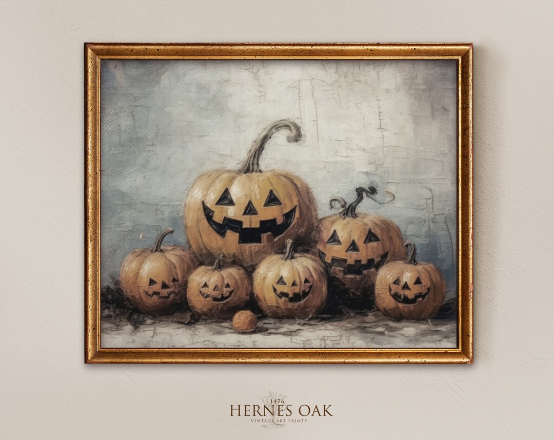 Vintage Halloween Pumpkin Printable Wall Art, Vintage Halloween ...