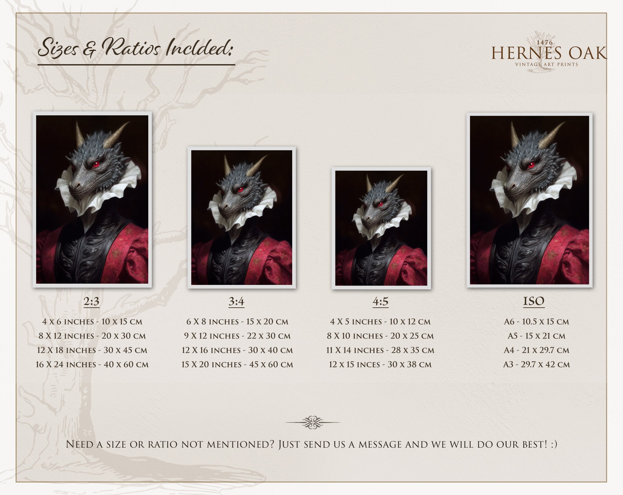 Gothic Dragon Print Victorian Dragon Portrait Medieval - Etsy