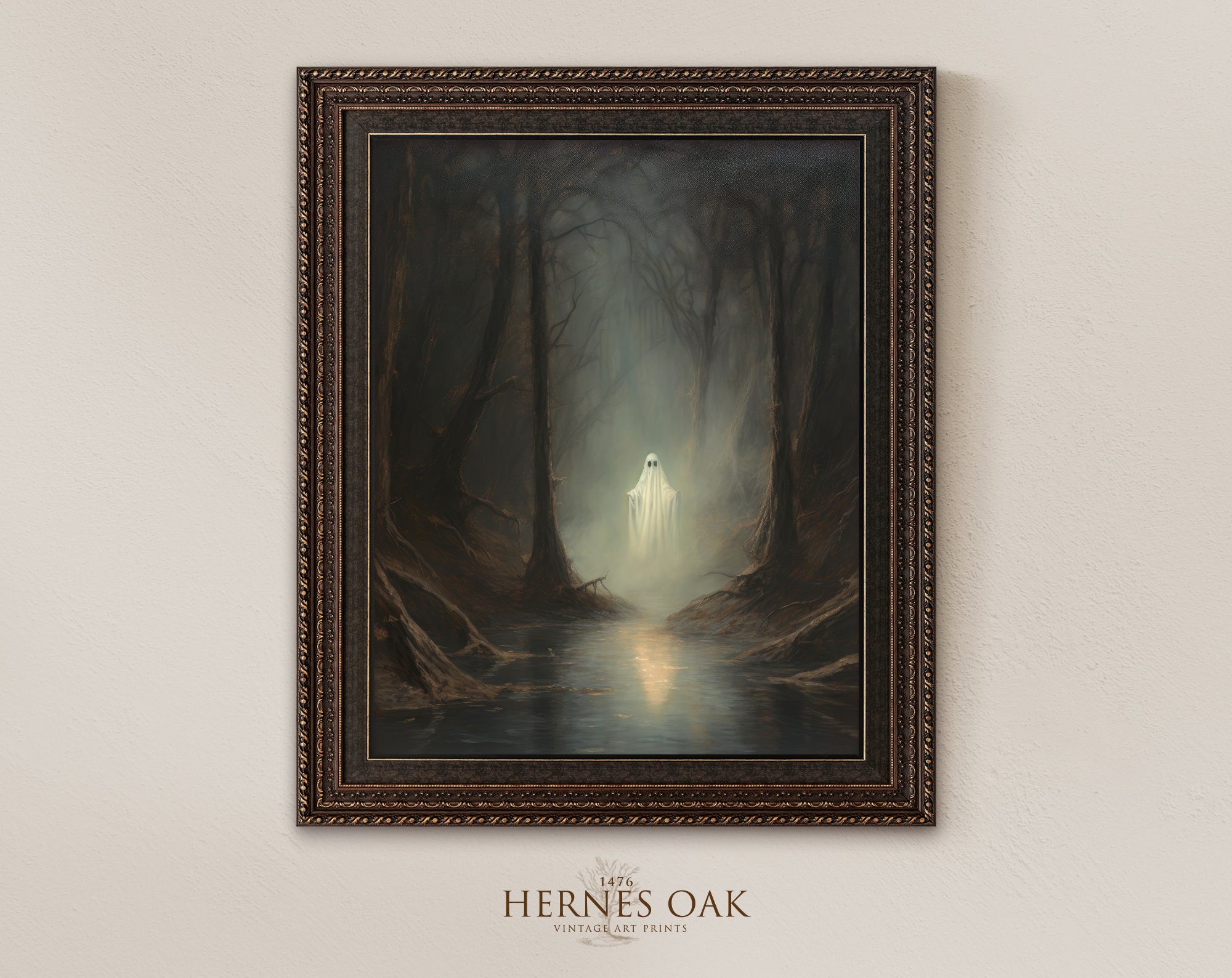 Spooky Vintage Ghost Print, Spooky Art Print, Ghost in a Dark Forest ...