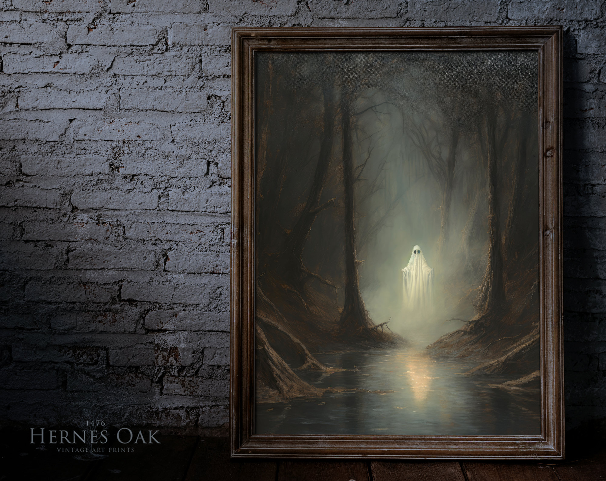 Spooky Vintage Ghost Print, Spooky Art Print, Ghost in a Dark Forest ...