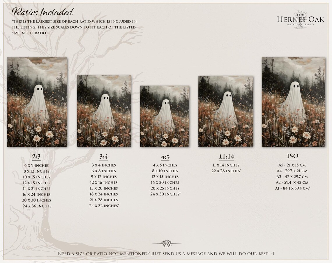 Ghost in a Field of Flowers, Floral Ghost Wall Art Printable, Halloween ...