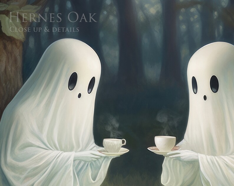 Ghost Tea Party, Ghosts in the Forest, Halloween Digital Print, Ghost ...