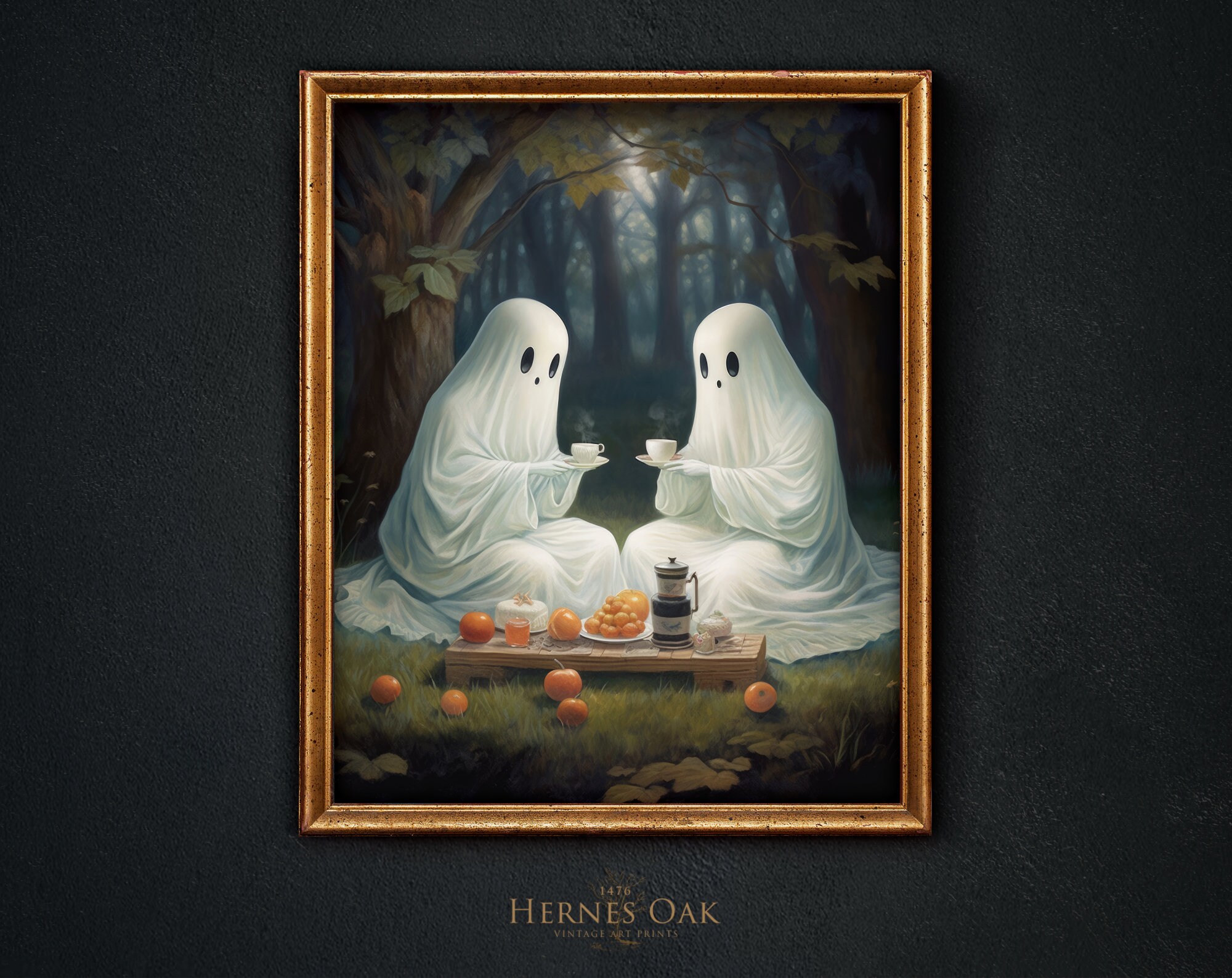 Ghost Tea Party, Ghosts in the Forest, Halloween Digital Print, Ghost ...