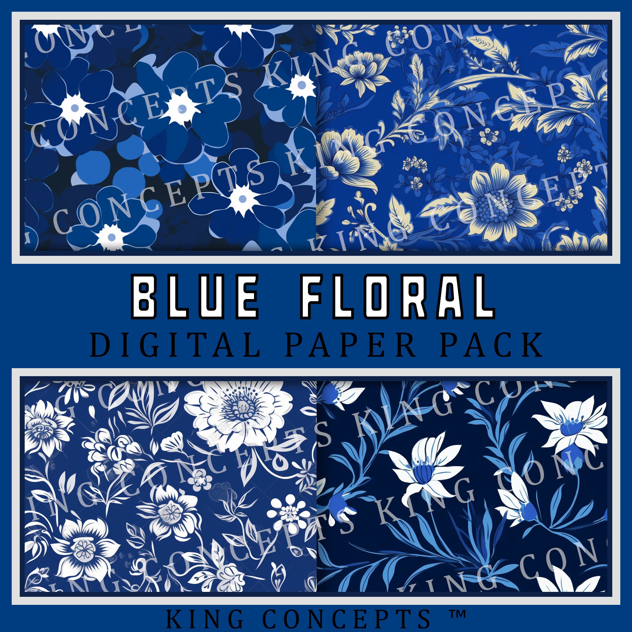 Blue Floral Digital Paper Pack: 10x Seamless High Quality Designs! - Etsy