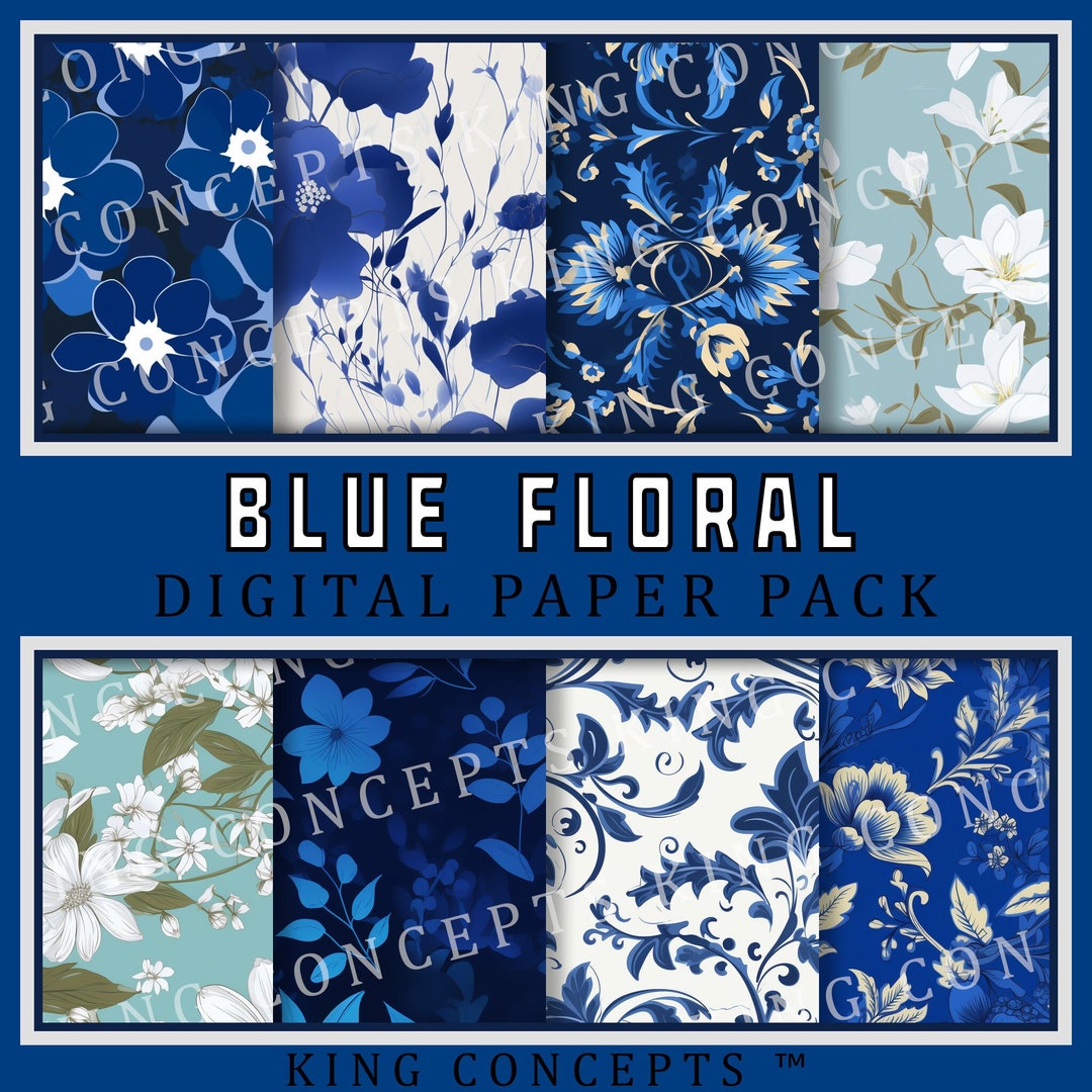Blue Floral Digital Paper Pack: 10x Seamless High Quality Designs! - Etsy