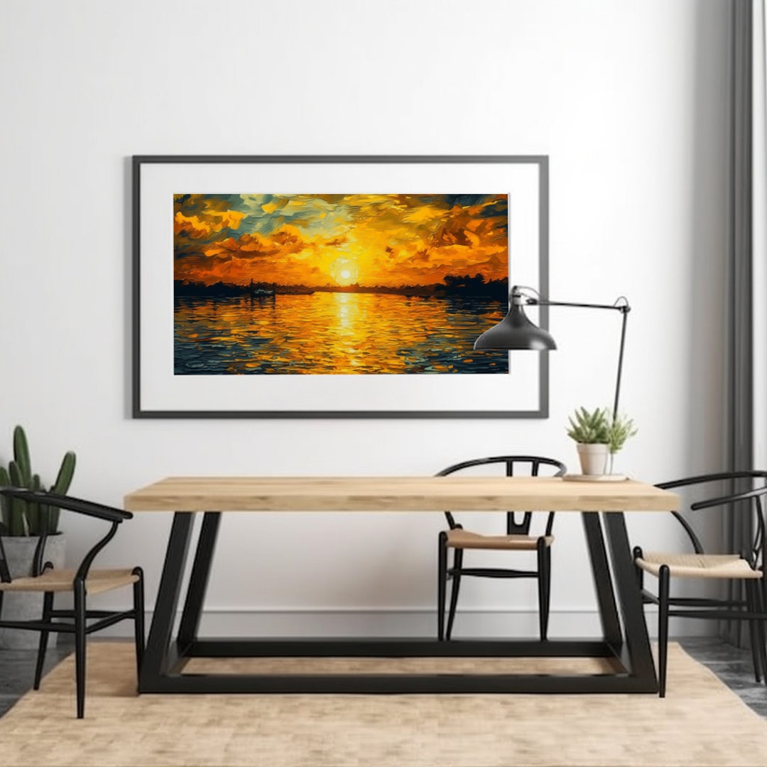 Lake Sunset Oil Painting Digital Print - Etsy